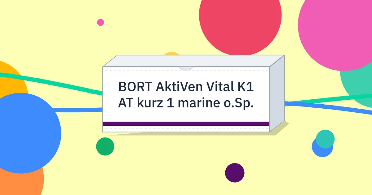 Symbolbild: Packung mit der Aufschrift BORT AktiVen Vital K1 AT kurz 1 marine o.Sp. (PZN 13741040) – Verfügbarkeit und Bezug in Apotheken in Frankfurt am Main