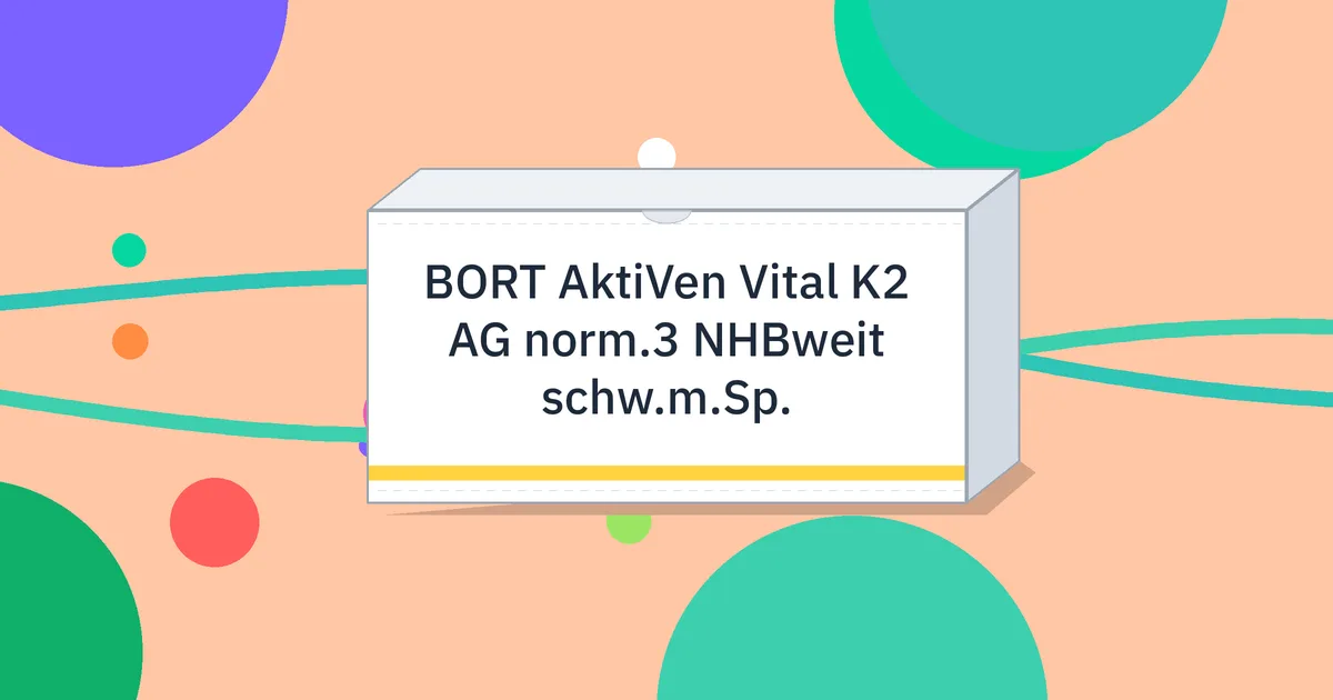 Symbolbild: Packung mit der Aufschrift BORT AktiVen Vital K2 AG norm.3 NHBweit schw.m.Sp. (PZN 12385169) – Verfügbarkeit und Bezug in Apotheken in Frankfurt am Main