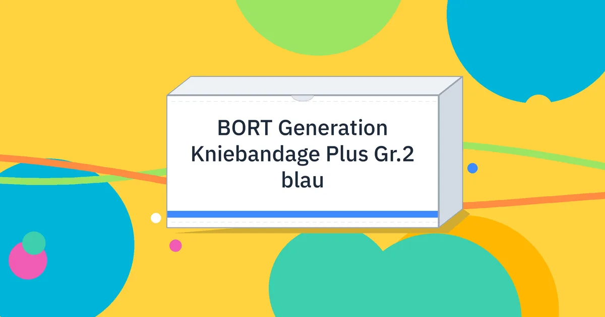 Symbolbild: Packung mit der Aufschrift BORT Generation Kniebandage Plus Gr.2 blau (PZN 16317549) – Verfügbarkeit und Bezug in Apotheken in Frankfurt am Main