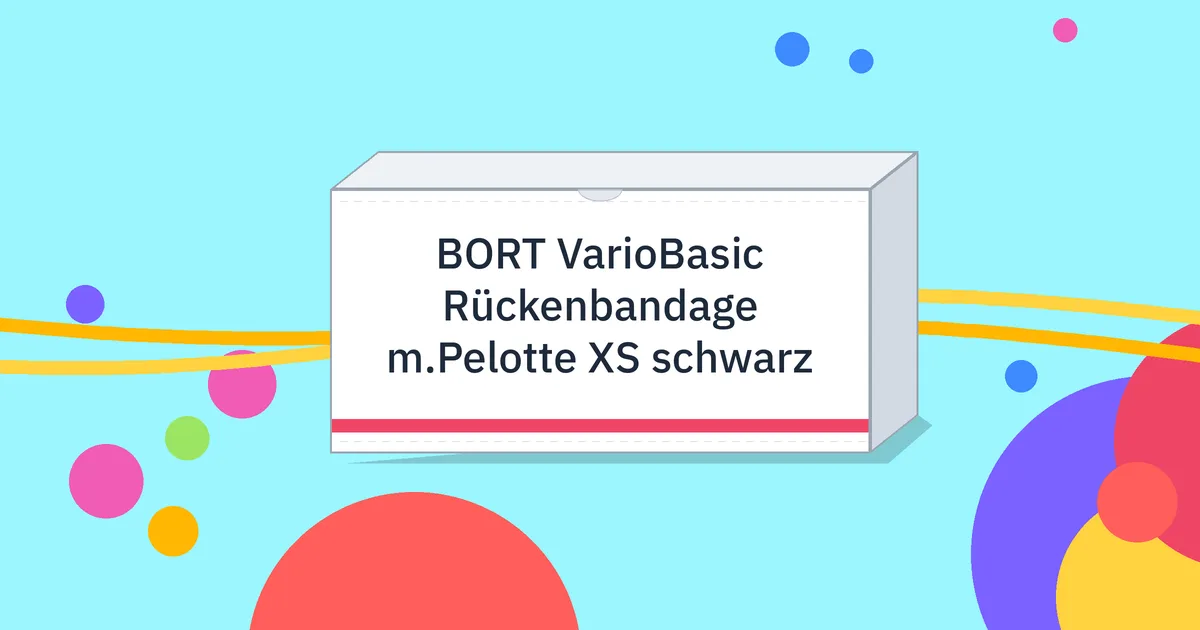 Symbolbild: Packung mit der Aufschrift BORT VarioBasic Rückenbandage m.Pelotte XS schwarz (PZN 02151654) – Verfügbarkeit und Bezug in Apotheken in Frankfurt am Main