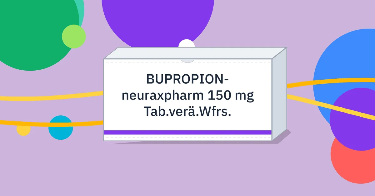 Symbolbild: Packung mit der Aufschrift BUPROPION-neuraxpharm 150 mg Tab.verä.Wfrs. (PZN 10713913) – Verfügbarkeit und Bezug in Apotheken in Frankfurt am Main
