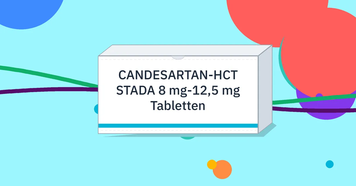Symbolbild: Packung mit der Aufschrift CANDESARTAN-HCT STADA 8 mg-12,5 mg Tabletten (PZN 09444402) – Verfügbarkeit und Bezug in Apotheken in Frankfurt am Main