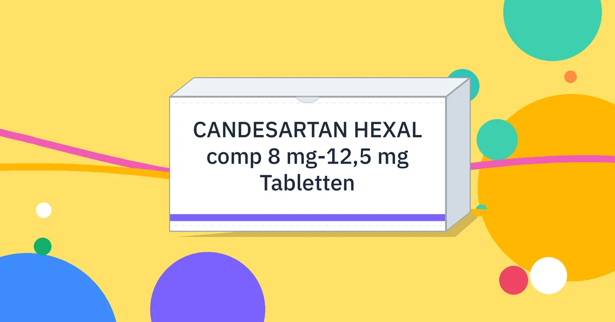 Symbolbild: Packung mit der Aufschrift CANDESARTAN HEXAL comp 8 mg-12,5 mg Tabletten (PZN 09390681) – Verfügbarkeit und Bezug in Apotheken in Frankfurt am Main