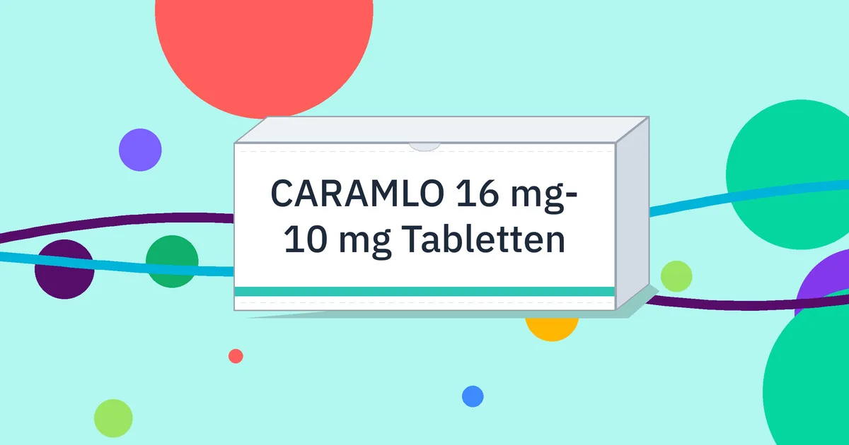 Symbolbild: Packung mit der Aufschrift CARAMLO 16 mg-10 mg Tabletten (PZN 18747484) – Verfügbarkeit und Bezug in Apotheken in Frankfurt am Main