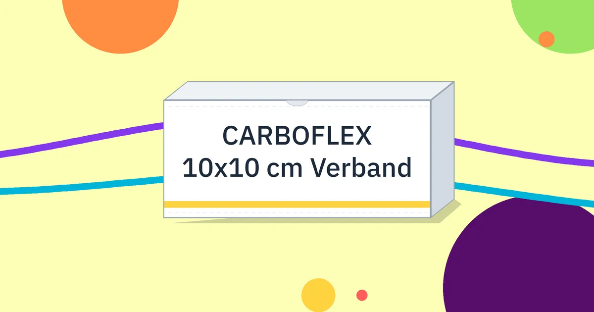 Symbolbild: Packung mit der Aufschrift CARBOFLEX 10x10 cm Verband (PZN 19433747) – Verfügbarkeit und Bezug in Apotheken in Frankfurt am Main