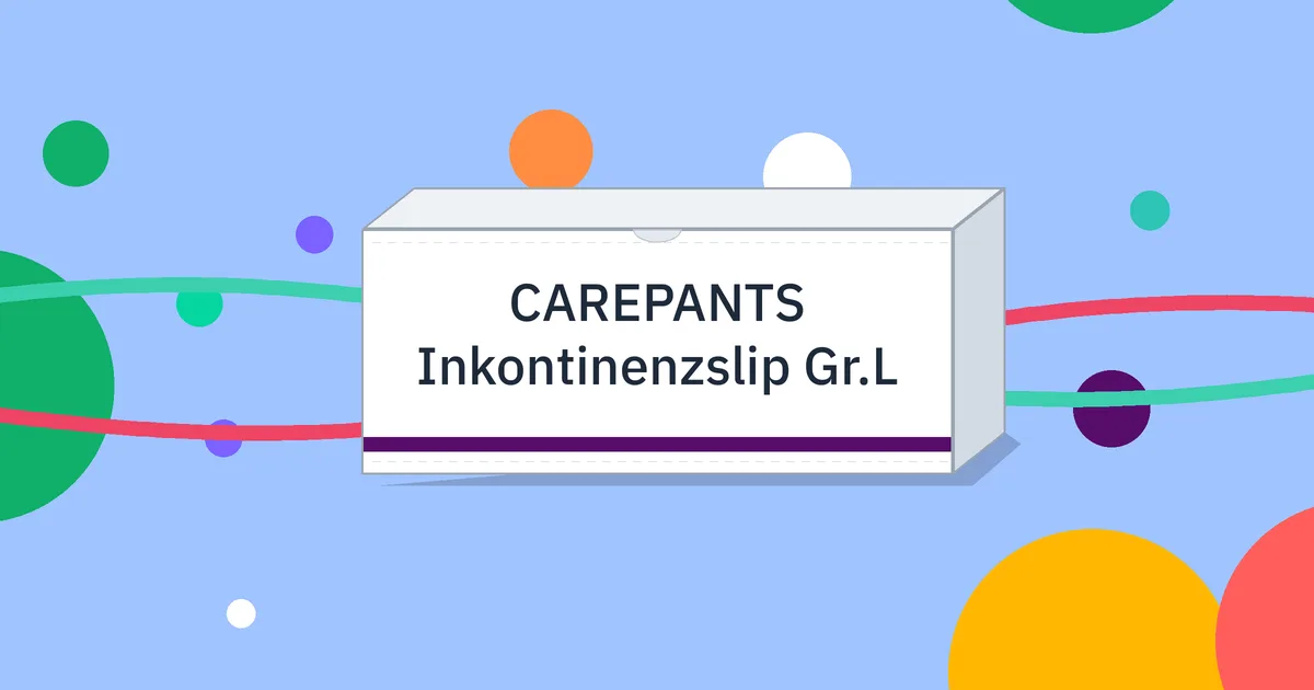 Symbolbild: Packung mit der Aufschrift CAREPANTS Inkontinenzslip Gr.L (PZN 20014263) – Verfügbarkeit und Bezug in Apotheken in Frankfurt am Main