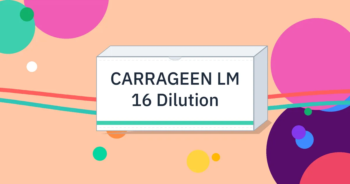Symbolbild: Packung mit der Aufschrift CARRAGEEN LM 16 Dilution (PZN 13431061) – Verfügbarkeit und Bezug in Apotheken in Frankfurt am Main