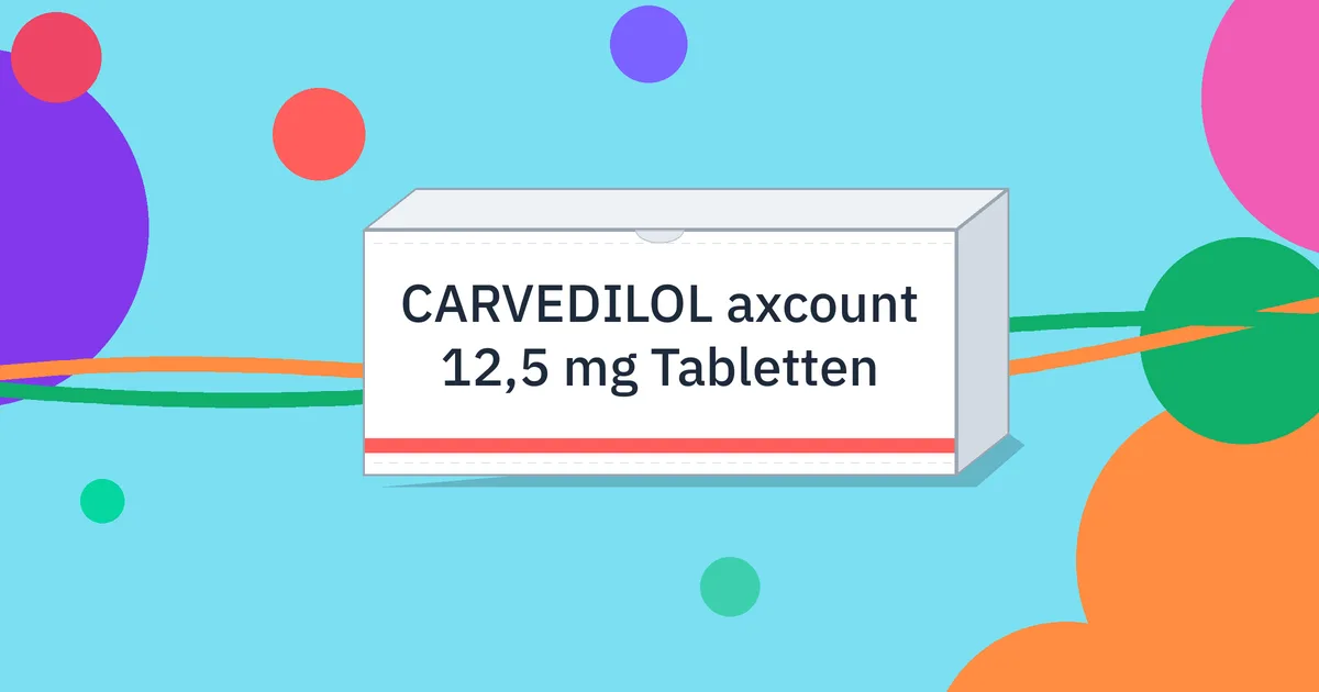 Symbolbild: Packung mit der Aufschrift CARVEDILOL axcount 12,5 mg Tabletten (PZN 00313638) – Verfügbarkeit und Bezug in Apotheken in Frankfurt am Main