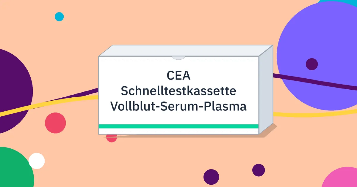 Symbolbild: Packung mit der Aufschrift CEA Schnelltestkassette Vollblut-Serum-Plasma (PZN 19850617) – Verfügbarkeit und Bezug in Apotheken in Frankfurt am Main