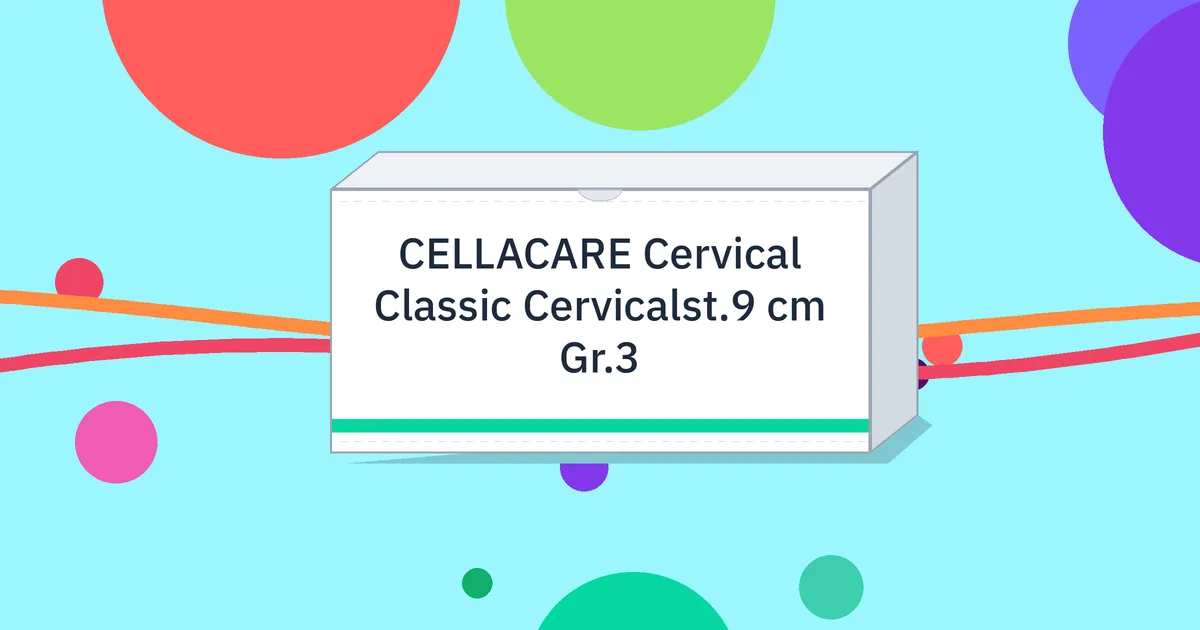 Symbolbild: Packung mit der Aufschrift CELLACARE Cervical Classic Cervicalst.9 cm Gr.3 (PZN 11125041) – Verfügbarkeit und Bezug in Apotheken in Frankfurt am Main