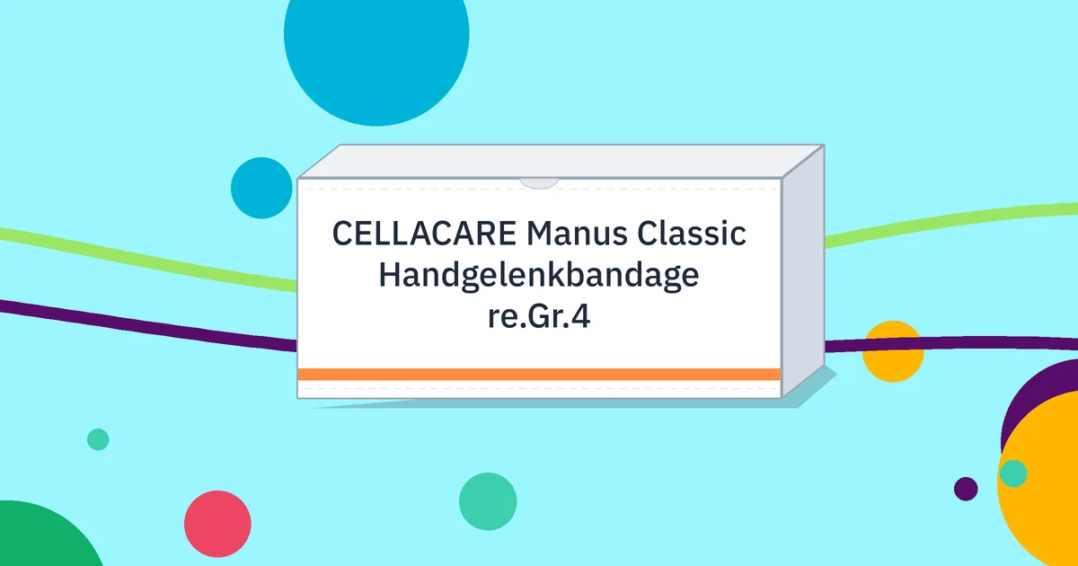 Symbolbild: Packung mit der Aufschrift CELLACARE Manus Classic Handgelenkbandage re.Gr.4 (PZN 12647787) – Verfügbarkeit und Bezug in Apotheken in Frankfurt am Main