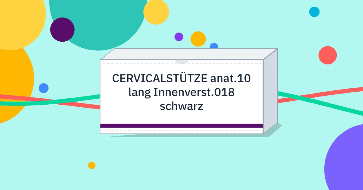 Symbolbild: Packung mit der Aufschrift CERVICALSTÜTZE anat.10 lang Innenverst.018 schwarz (PZN 10233403) – Verfügbarkeit und Bezug in Apotheken in Frankfurt am Main