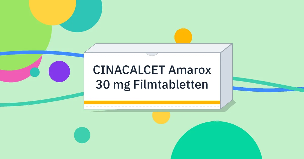 Symbolbild: Packung mit der Aufschrift CINACALCET Amarox 30 mg Filmtabletten (PZN 16817849) – Verfügbarkeit und Bezug in Apotheken in Frankfurt am Main