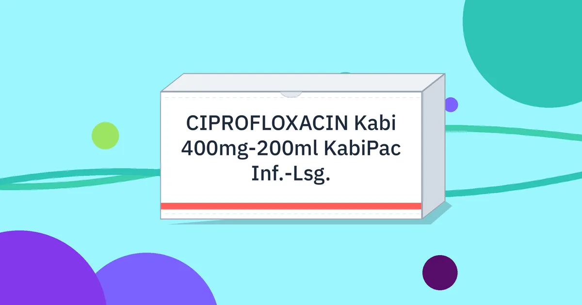 Symbolbild: Packung mit der Aufschrift CIPROFLOXACIN Kabi 400mg-200ml KabiPac Inf.-Lsg. (PZN 03277624) – Verfügbarkeit und Bezug in Apotheken in Frankfurt am Main