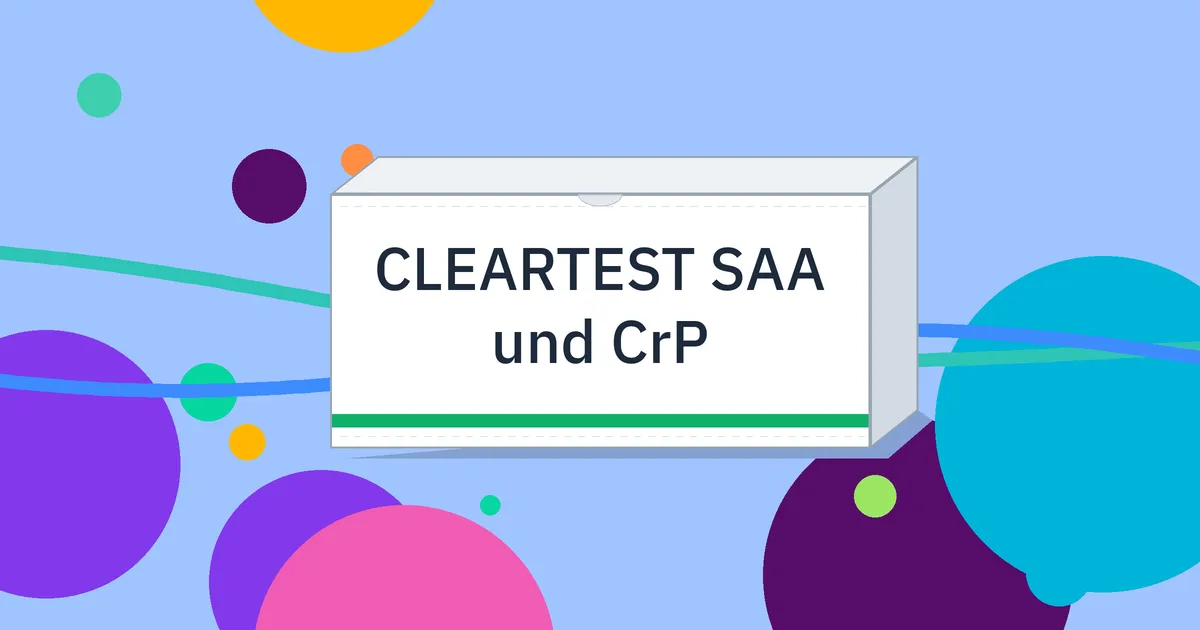 Symbolbild: Packung mit der Aufschrift CLEARTEST SAA und CrP (PZN 15822647) – Verfügbarkeit und Bezug in Apotheken in Frankfurt am Main