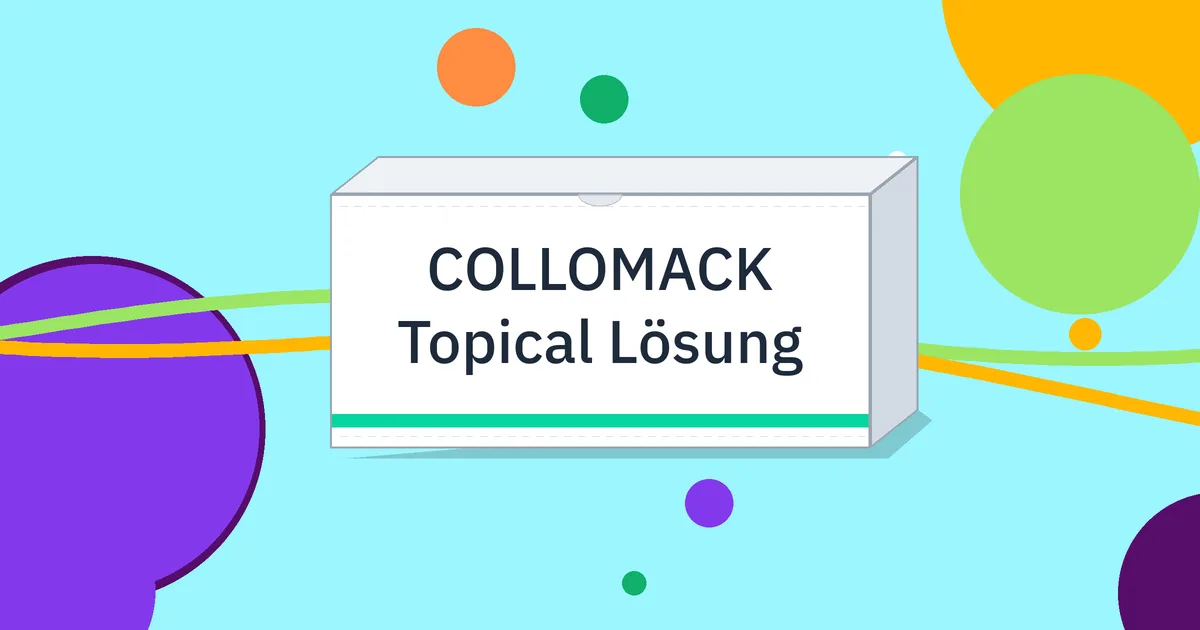 Symbolbild: Packung mit der Aufschrift COLLOMACK Topical Lösung (PZN 02528225) – Verfügbarkeit und Bezug in Apotheken in Frankfurt am Main