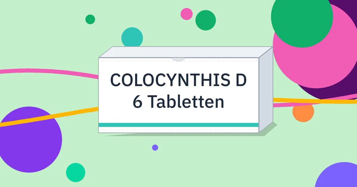 Symbolbild: Packung mit der Aufschrift COLOCYNTHIS D 6 Tabletten (PZN 02113197) – Verfügbarkeit und Bezug in Apotheken in Frankfurt am Main