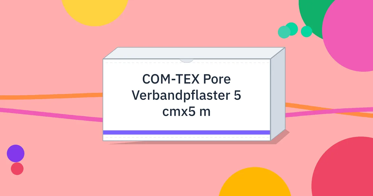 Symbolbild: Packung mit der Aufschrift COM-TEX Pore Verbandpflaster 5 cmx5 m (PZN 10285802) – Verfügbarkeit und Bezug in Apotheken in Frankfurt am Main