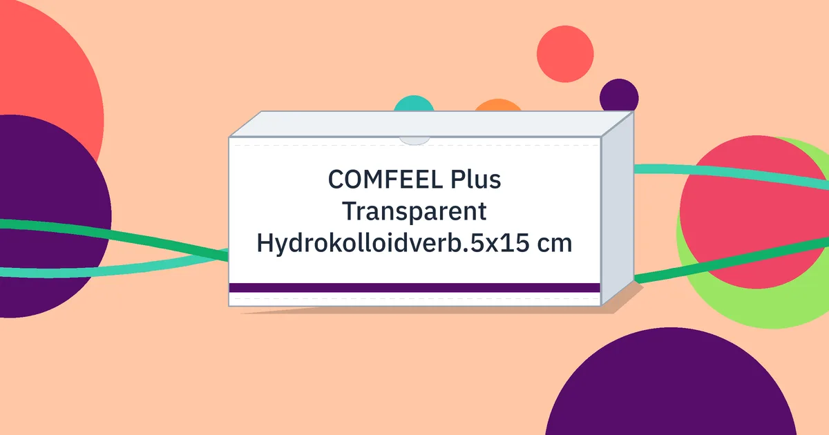 Symbolbild: Packung mit der Aufschrift COMFEEL Plus Transparent Hydrokolloidverb.5x15 cm (PZN 19521291) – Verfügbarkeit und Bezug in Apotheken in Frankfurt am Main