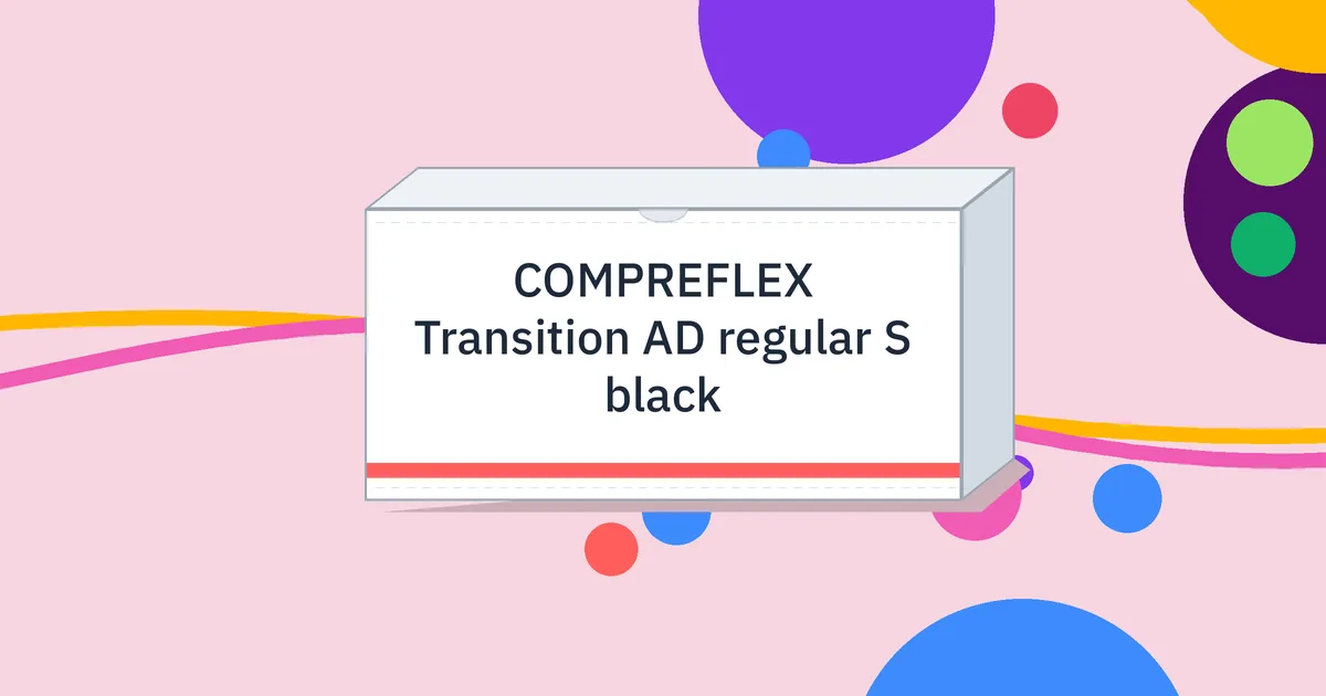 Symbolbild: Packung mit der Aufschrift COMPREFLEX Transition AD regular S black (PZN 19534187) – Verfügbarkeit und Bezug in Apotheken in Frankfurt am Main