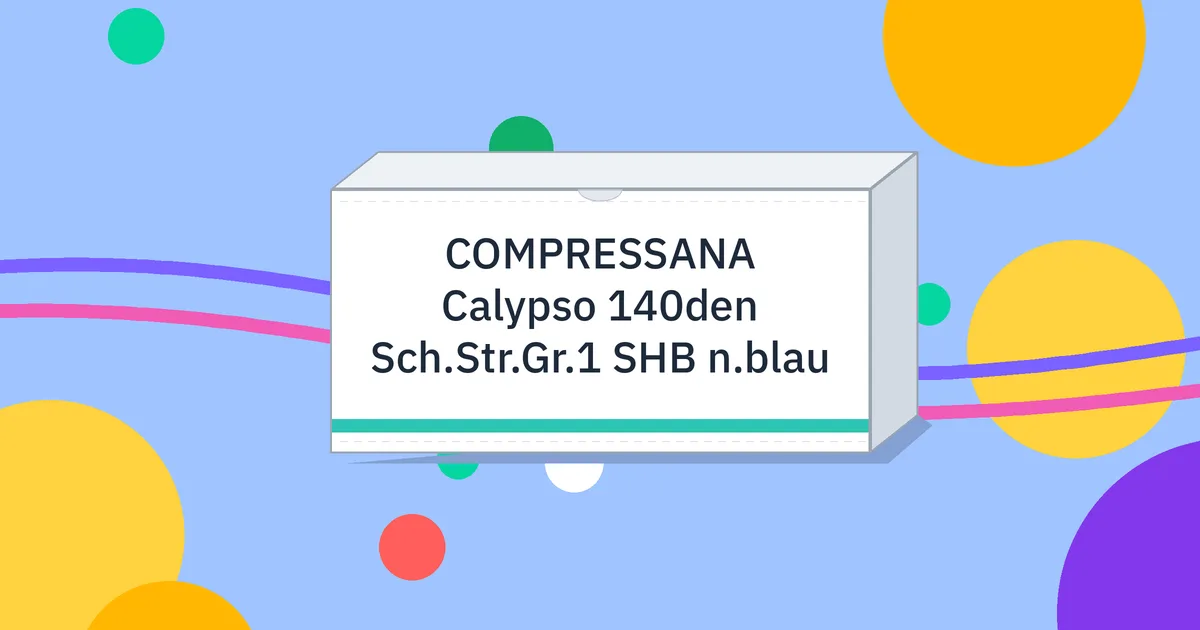 Symbolbild: Packung mit der Aufschrift COMPRESSANA Calypso 140den Sch.Str.Gr.1 SHB n.blau (PZN 11218392) – Verfügbarkeit und Bezug in Apotheken in Frankfurt am Main