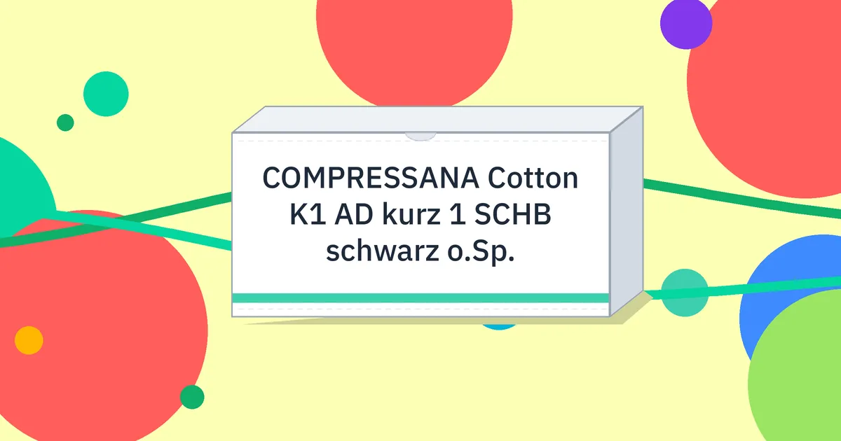 Symbolbild: Packung mit der Aufschrift COMPRESSANA Cotton K1 AD kurz 1 SCHB schwarz o.Sp. (PZN 16959176) – Verfügbarkeit und Bezug in Apotheken in Frankfurt am Main
