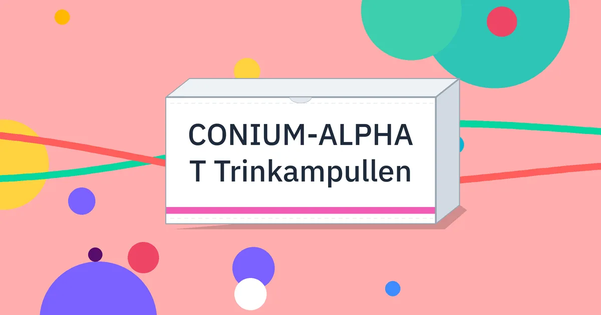 Symbolbild: Packung mit der Aufschrift CONIUM-ALPHA T Trinkampullen (PZN 10222983) – Verfügbarkeit und Bezug in Apotheken in Frankfurt am Main