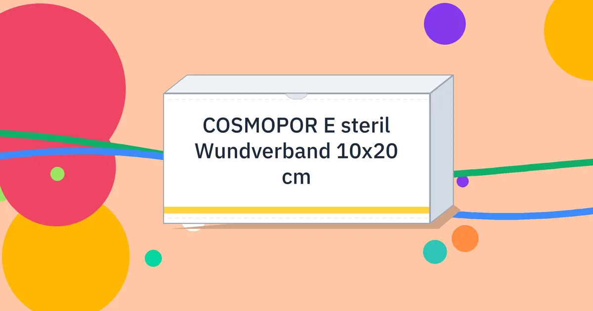 Symbolbild: Packung mit der Aufschrift COSMOPOR E steril Wundverband 10x20 cm (PZN 19520245) – Verfügbarkeit und Bezug in Apotheken in Frankfurt am Main