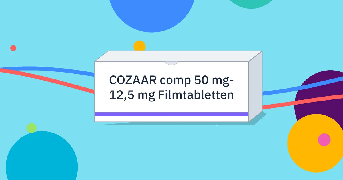 Symbolbild: Packung mit der Aufschrift COZAAR comp 50 mg-12,5 mg Filmtabletten (PZN 06445542) – Verfügbarkeit und Bezug in Apotheken in Frankfurt am Main