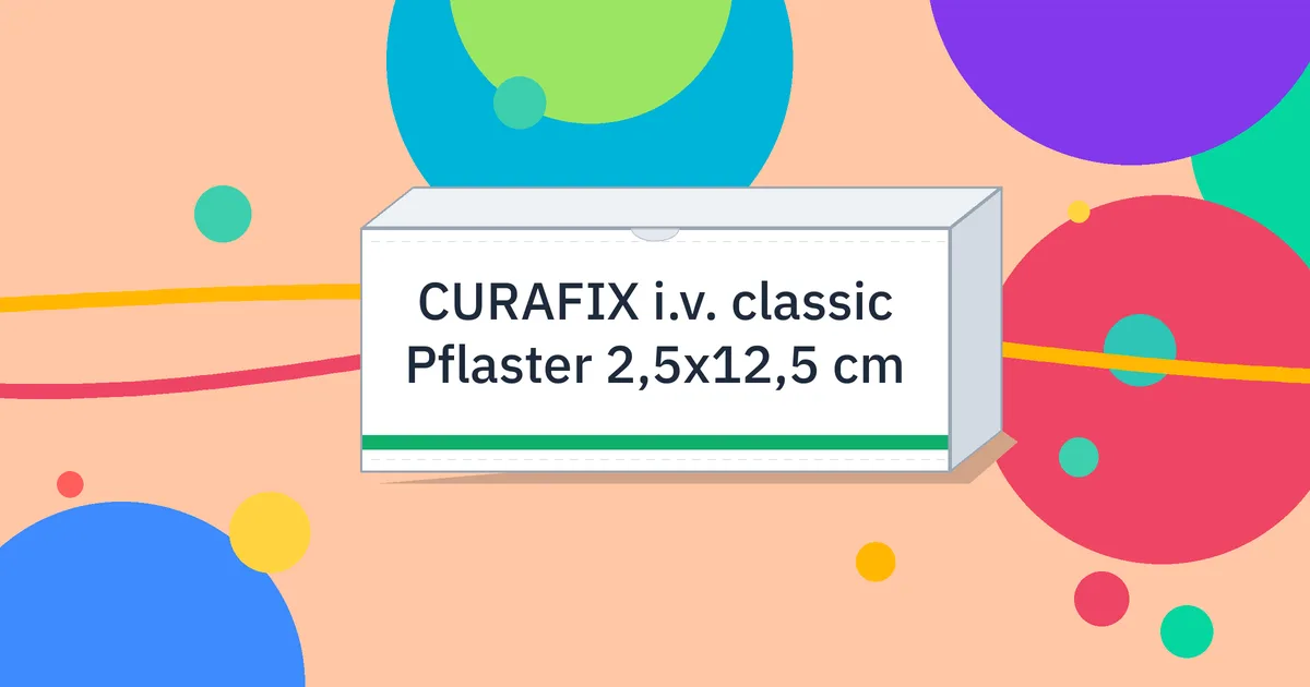 Symbolbild: Packung mit der Aufschrift CURAFIX i.v. classic Pflaster 2,5x12,5 cm (PZN 14443965) – Verfügbarkeit und Bezug in Apotheken in Frankfurt am Main