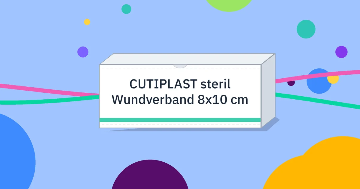Symbolbild: Packung mit der Aufschrift CUTIPLAST steril Wundverband 8x10 cm (PZN 18034620) – Verfügbarkeit und Bezug in Apotheken in Frankfurt am Main