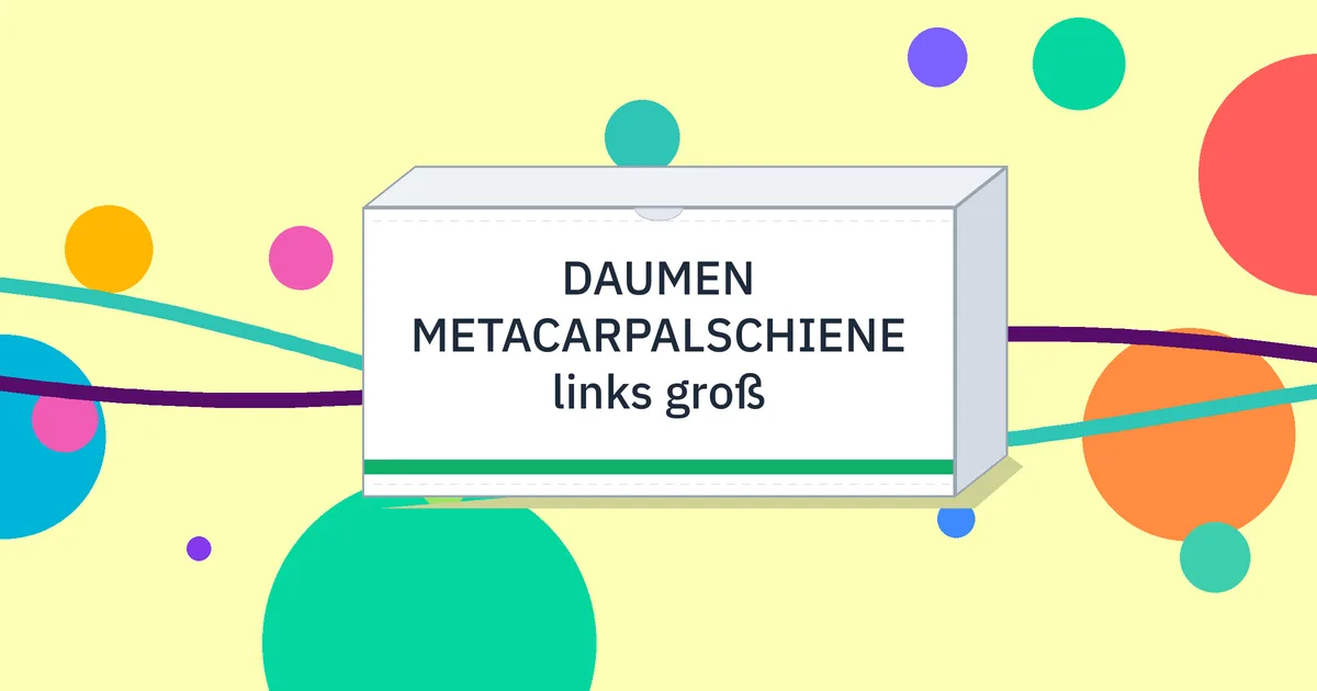 Symbolbild: Packung mit der Aufschrift DAUMEN METACARPALSCHIENE links groß (PZN 02639485) – Verfügbarkeit und Bezug in Apotheken in Frankfurt am Main