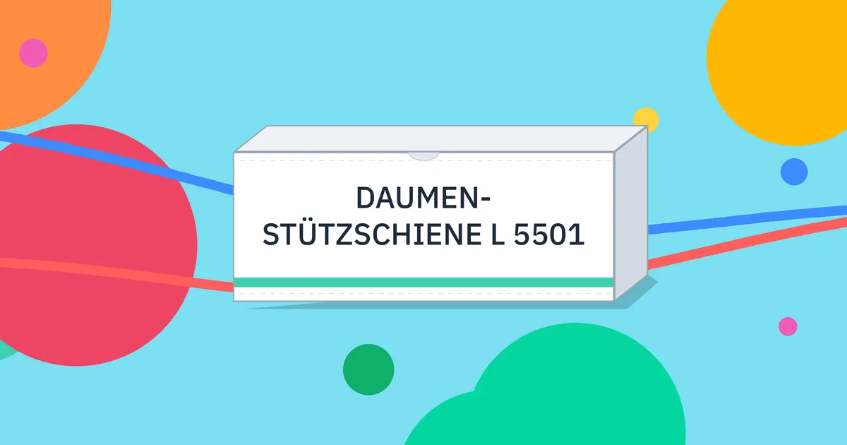 Symbolbild: Packung mit der Aufschrift DAUMEN-STÜTZSCHIENE L 5501 (PZN 19070109) – Verfügbarkeit und Bezug in Apotheken in Frankfurt am Main
