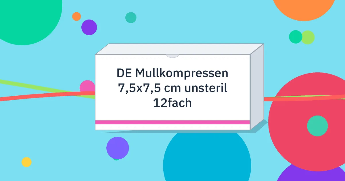 Symbolbild: Packung mit der Aufschrift DE Mullkompressen 7,5x7,5 cm unsteril 12fach (PZN 03227810) – Verfügbarkeit und Bezug in Apotheken in Frankfurt am Main