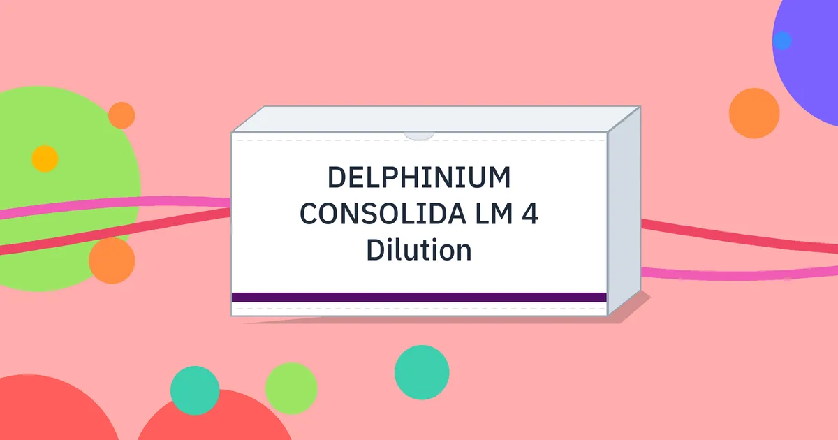 Symbolbild: Packung mit der Aufschrift DELPHINIUM CONSOLIDA LM 4 Dilution (PZN 13463204) – Verfügbarkeit und Bezug in Apotheken in Frankfurt am Main