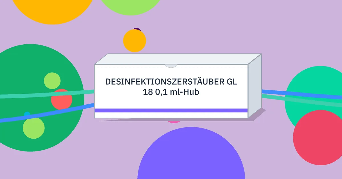 Symbolbild: Packung mit der Aufschrift DESINFEKTIONSZERSTÄUBER GL 18 0,1 ml-Hub (PZN 18014250) – Verfügbarkeit und Bezug in Apotheken in Frankfurt am Main