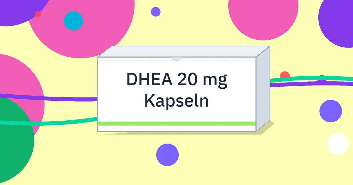 Symbolbild: Packung mit der Aufschrift DHEA 20 mg Kapseln (PZN 18787590) – Verfügbarkeit und Bezug in Apotheken in Frankfurt am Main