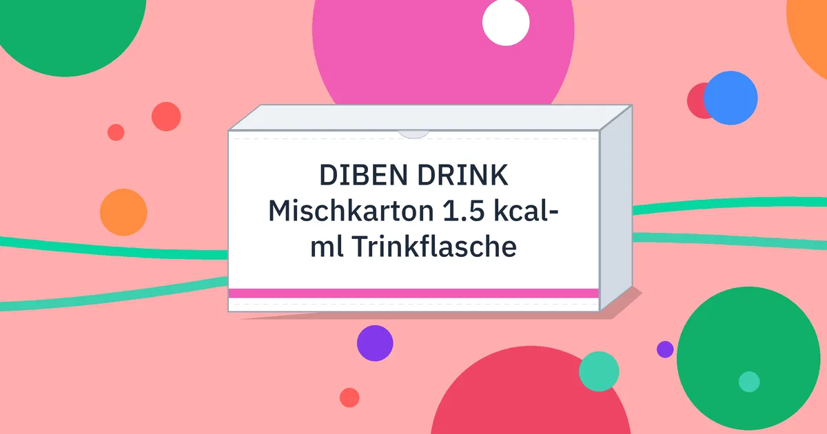 Symbolbild: Packung mit der Aufschrift DIBEN DRINK Mischkarton 1.5 kcal-ml Trinkflasche (PZN 18832698) – Verfügbarkeit und Bezug in Apotheken in Frankfurt am Main