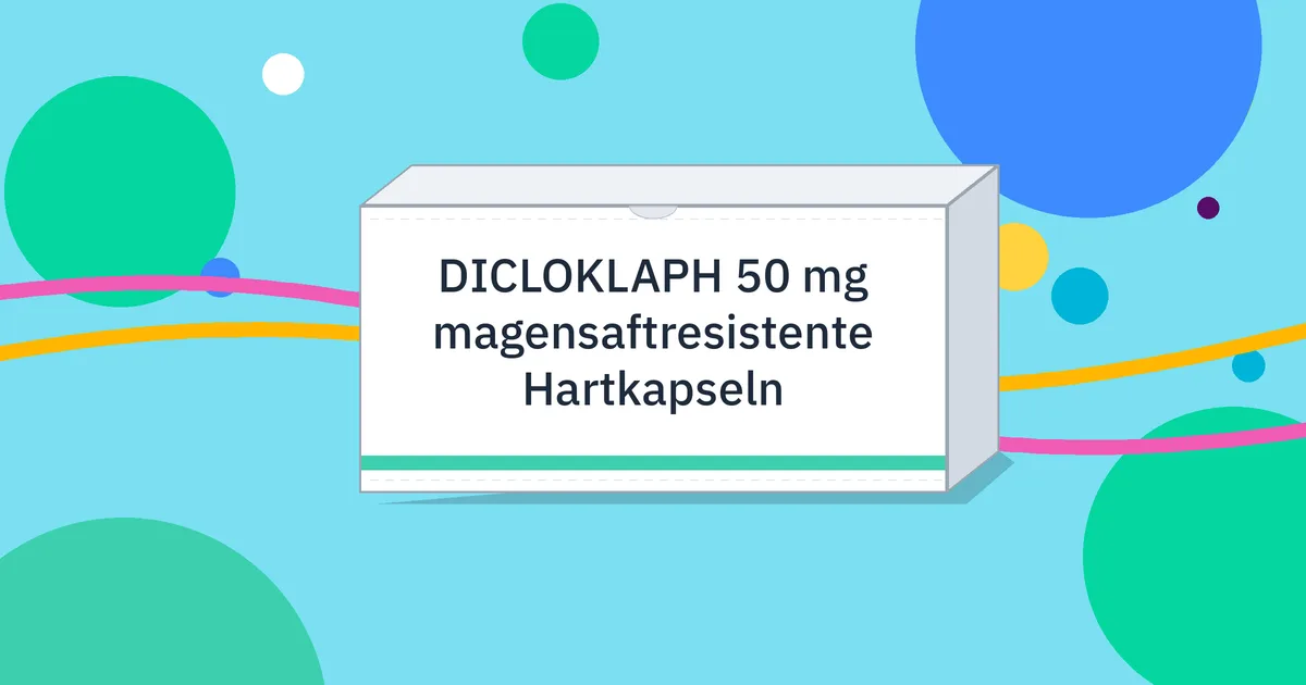 Symbolbild: Packung mit der Aufschrift DICLOKLAPH 50 mg magensaftresistente Hartkapseln (PZN 19128493) – Verfügbarkeit und Bezug in Apotheken in Frankfurt am Main