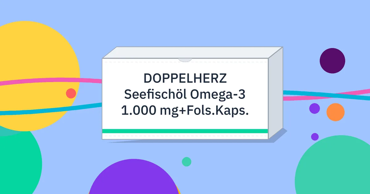 Symbolbild: Packung mit der Aufschrift DOPPELHERZ Seefischöl Omega-3 1.000 mg+Fols.Kaps. (PZN 06583681) – Verfügbarkeit und Bezug in Apotheken in Frankfurt am Main