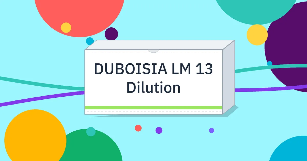 Symbolbild: Packung mit der Aufschrift DUBOISIA LM 13 Dilution (PZN 13467018) – Verfügbarkeit und Bezug in Apotheken in Frankfurt am Main