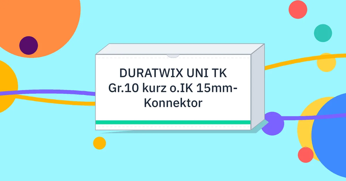 Symbolbild: Packung mit der Aufschrift DURATWIX UNI TK Gr.10 kurz o.IK 15mm-Konnektor (PZN 06968435) – Verfügbarkeit und Bezug in Apotheken in Frankfurt am Main