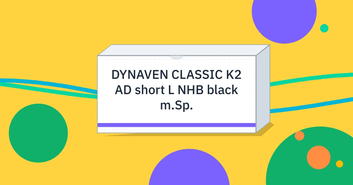 Symbolbild: Packung mit der Aufschrift DYNAVEN CLASSIC K2 AD short L NHB black m.Sp. (PZN 18417953) – Verfügbarkeit und Bezug in Apotheken in Frankfurt am Main