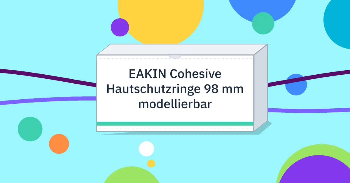 Symbolbild: Packung mit der Aufschrift EAKIN Cohesive Hautschutzringe 98 mm modellierbar (PZN 10280963) – Verfügbarkeit und Bezug in Apotheken in Frankfurt am Main
