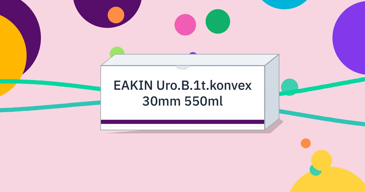 Symbolbild: Packung mit der Aufschrift EAKIN Uro.B.1t.konvex 30mm 550ml (PZN 01128498) – Verfügbarkeit und Bezug in Apotheken in Frankfurt am Main