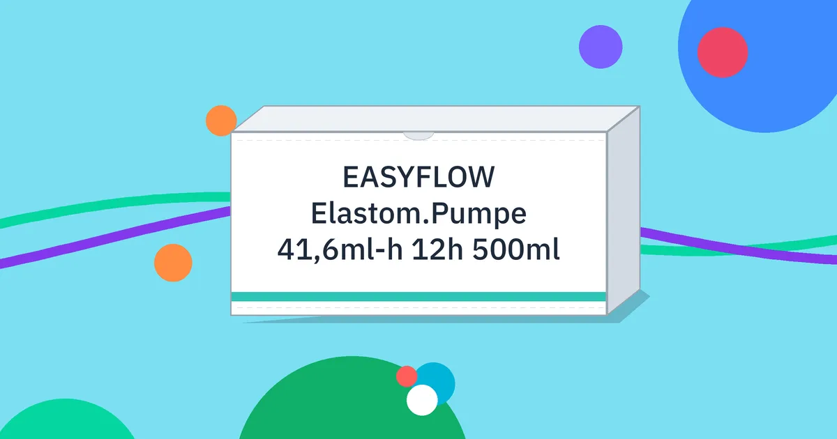 Symbolbild: Packung mit der Aufschrift EASYFLOW Elastom.Pumpe 41,6ml-h 12h 500ml (PZN 18095426) – Verfügbarkeit und Bezug in Apotheken in Frankfurt am Main