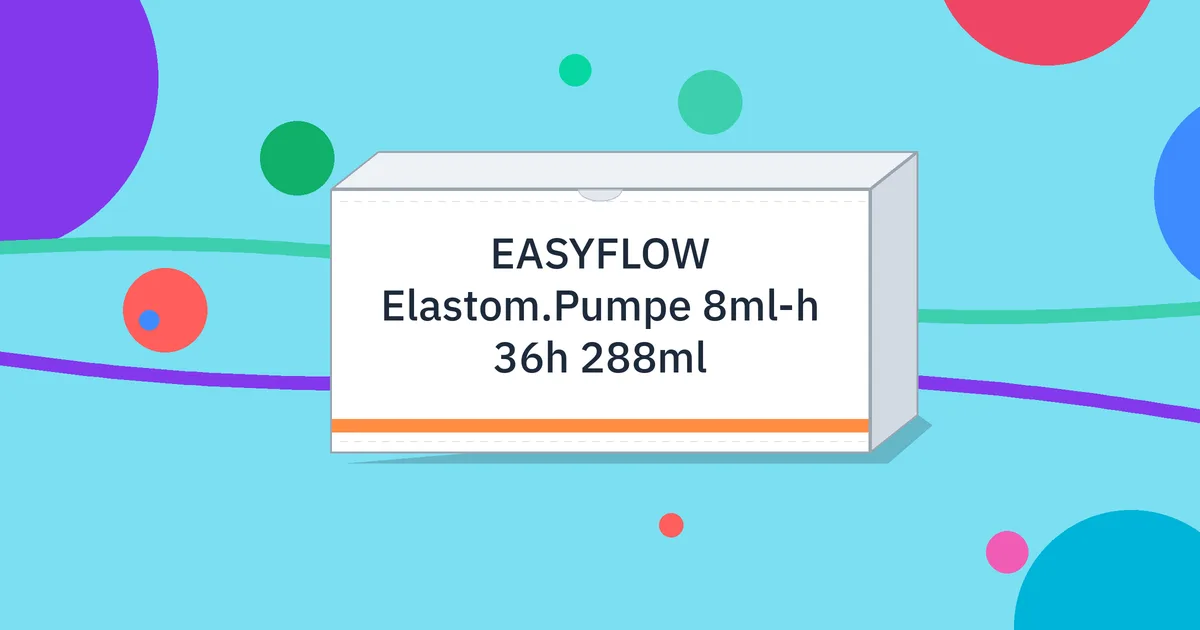 Symbolbild: Packung mit der Aufschrift EASYFLOW Elastom.Pumpe 8ml-h 36h 288ml (PZN 19789131) – Verfügbarkeit und Bezug in Apotheken in Frankfurt am Main