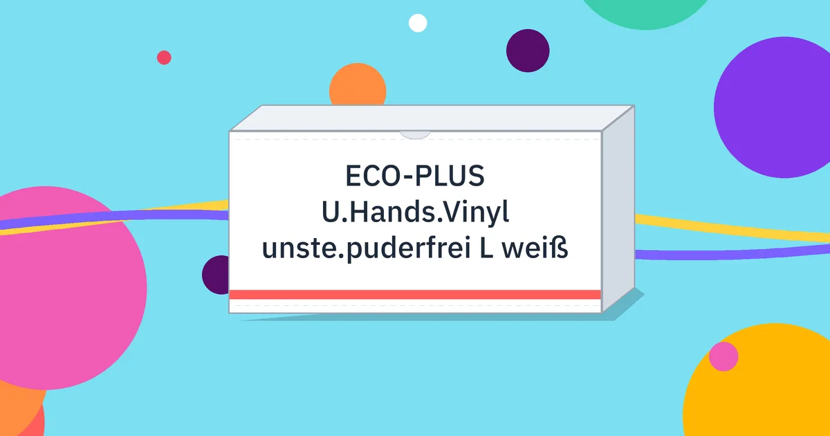 Symbolbild: Packung mit der Aufschrift ECO-PLUS U.Hands.Vinyl unste.puderfrei L weiß (PZN 13511446) – Verfügbarkeit und Bezug in Apotheken in Frankfurt am Main