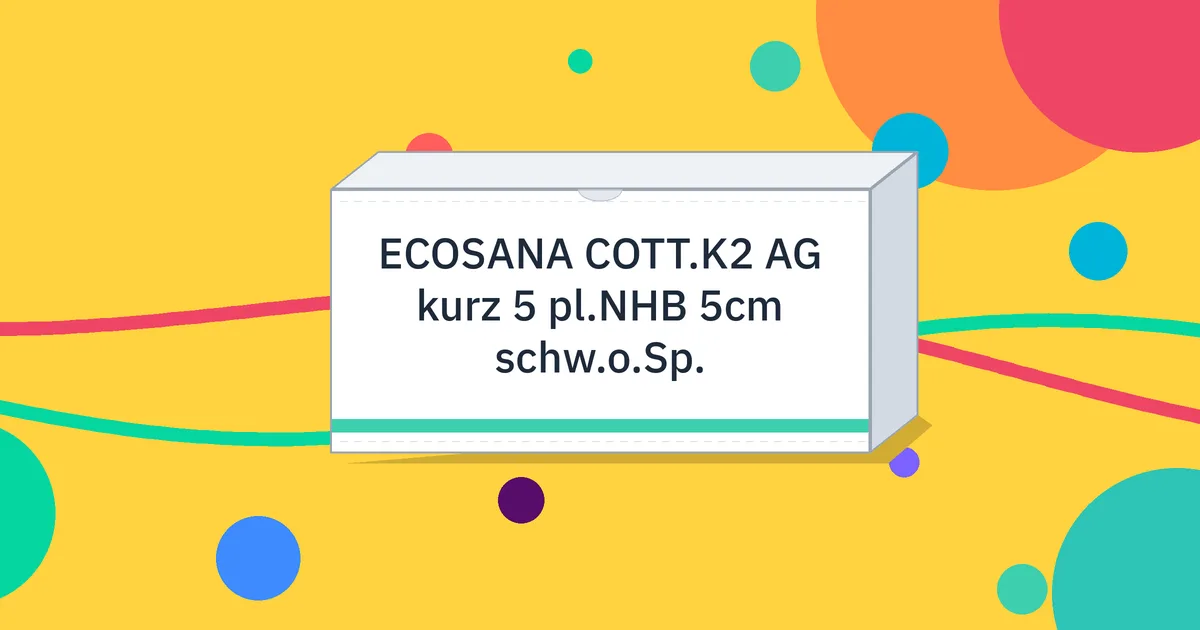 Symbolbild: Packung mit der Aufschrift ECOSANA COTT.K2 AG kurz 5 pl.NHB 5cm schw.o.Sp. (PZN 16950258) – Verfügbarkeit und Bezug in Apotheken in Frankfurt am Main