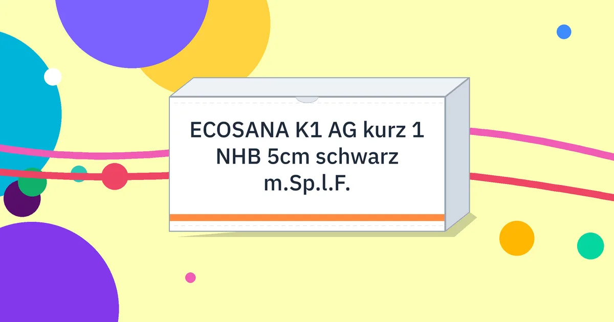Symbolbild: Packung mit der Aufschrift ECOSANA K1 AG kurz 1 NHB 5cm schwarz m.Sp.l.F. (PZN 04725680) – Verfügbarkeit und Bezug in Apotheken in Frankfurt am Main